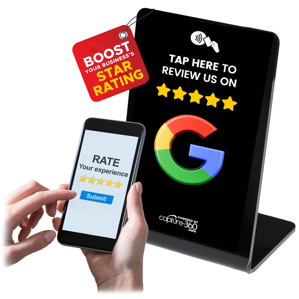 Custom Made Google Review Cards for Business - Capture 360